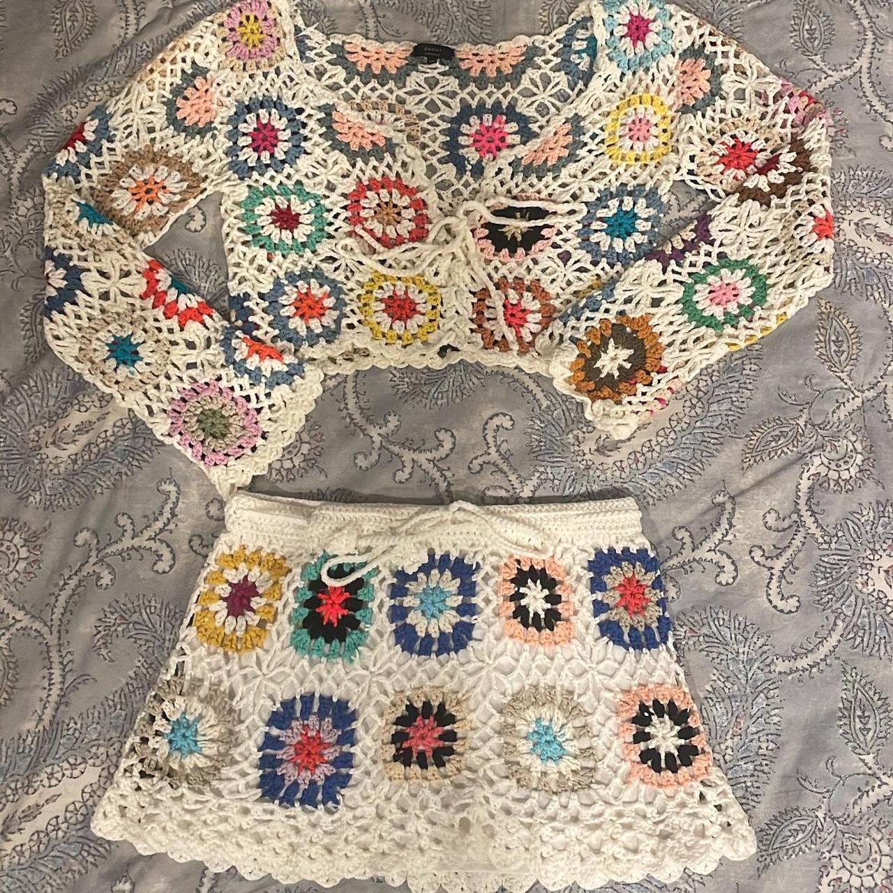 -Crotchet beach cover up set // comes with sweater &... - Depop