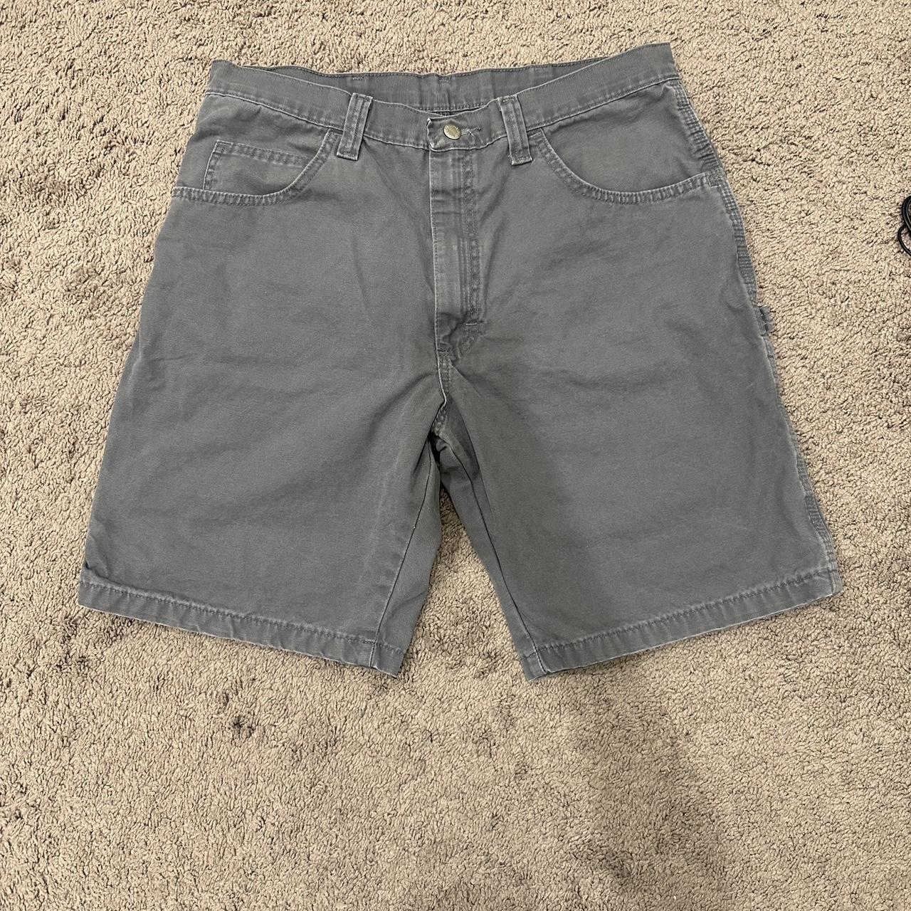 Grey Wrangler carpenter jorts sized 36 reg shipping... - Depop