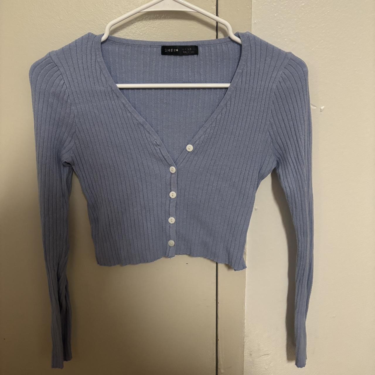 blue button up sweater - Depop