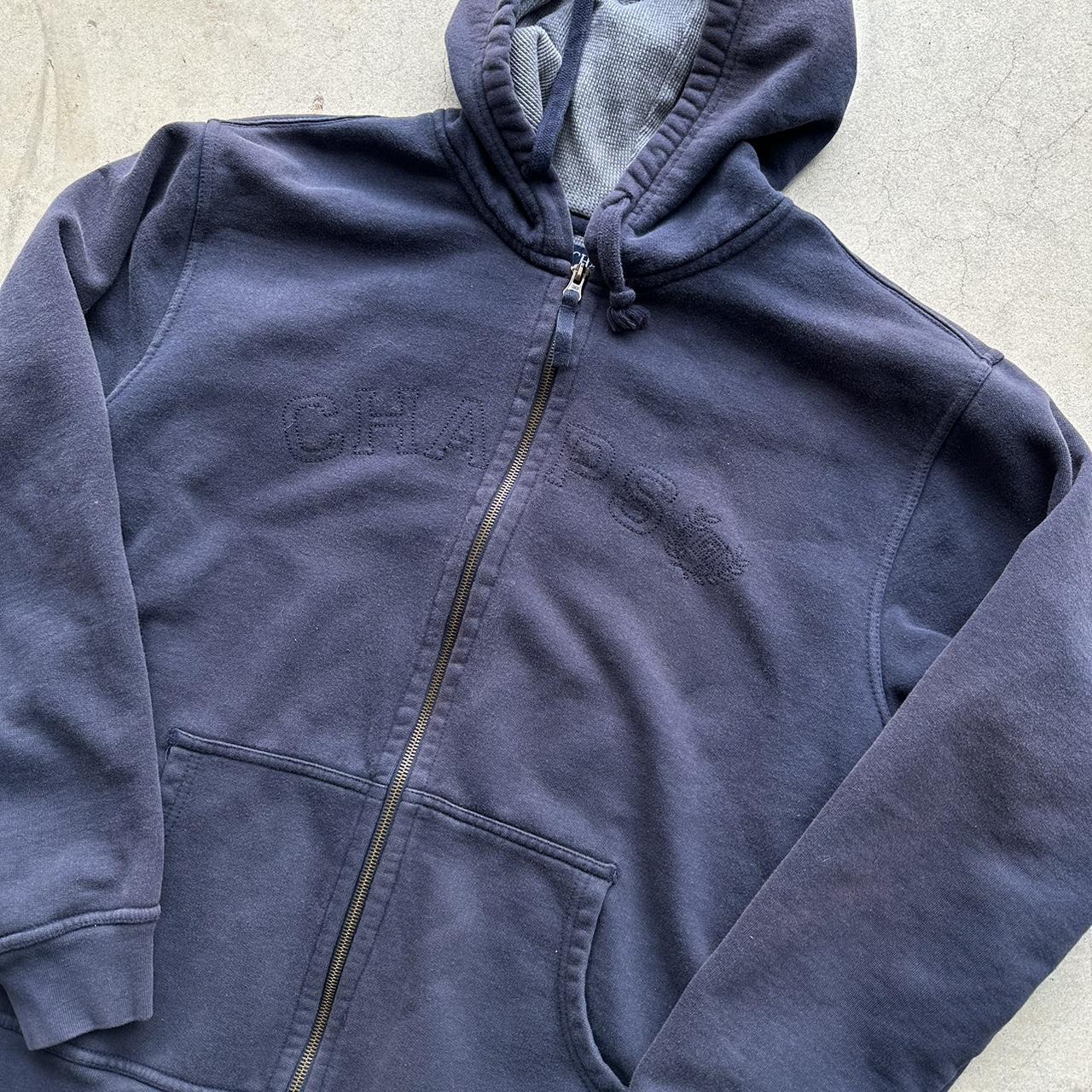 Y2K Chaps Faded navy blue zip up hoodie Size Large-... - Depop
