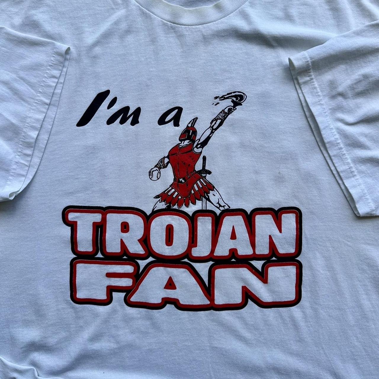Vintage I’m a Trojan fan baseball college white... | Depop