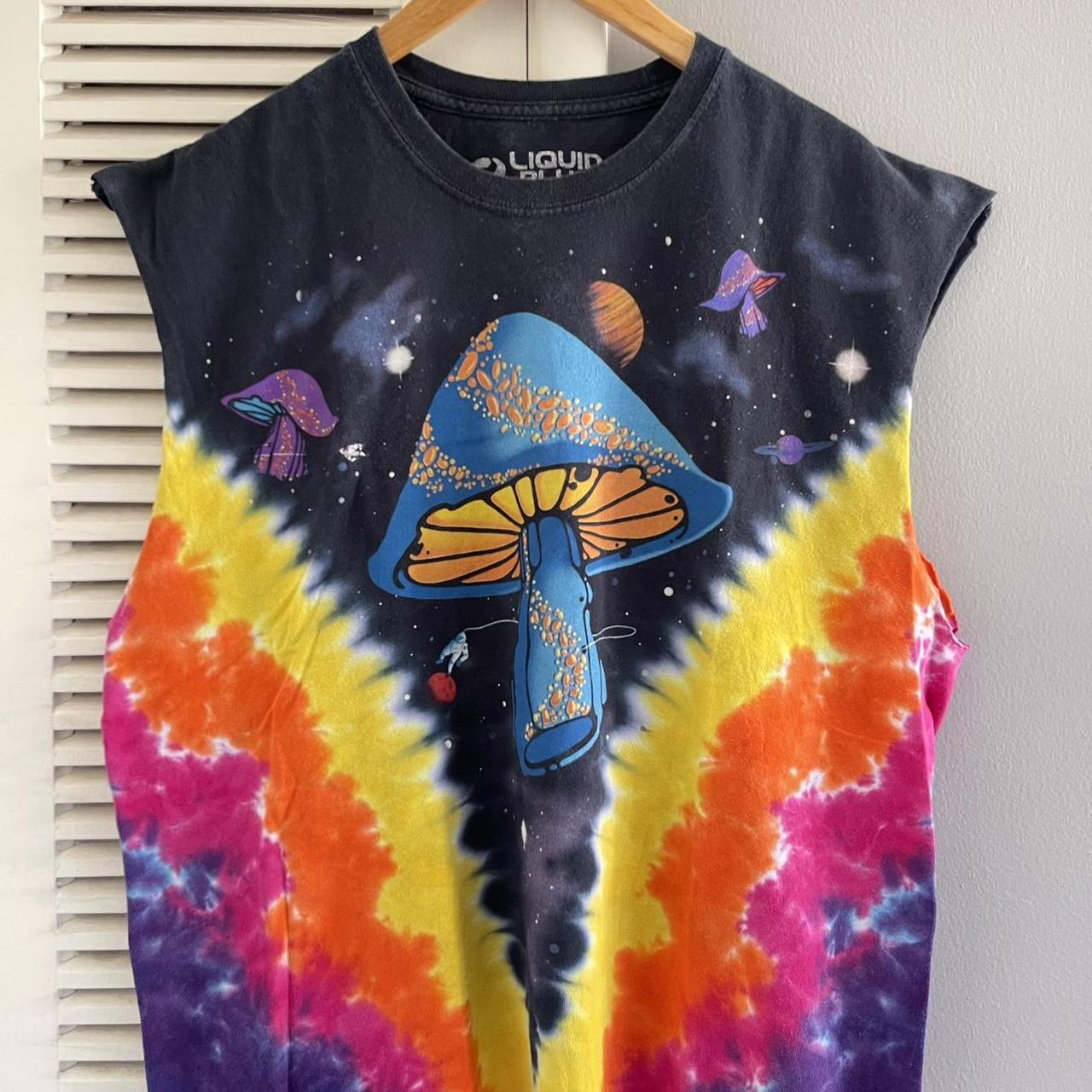 Liquid Blue Mushrooms Tie Dye Cut Sleeve T-shirt... - Depop