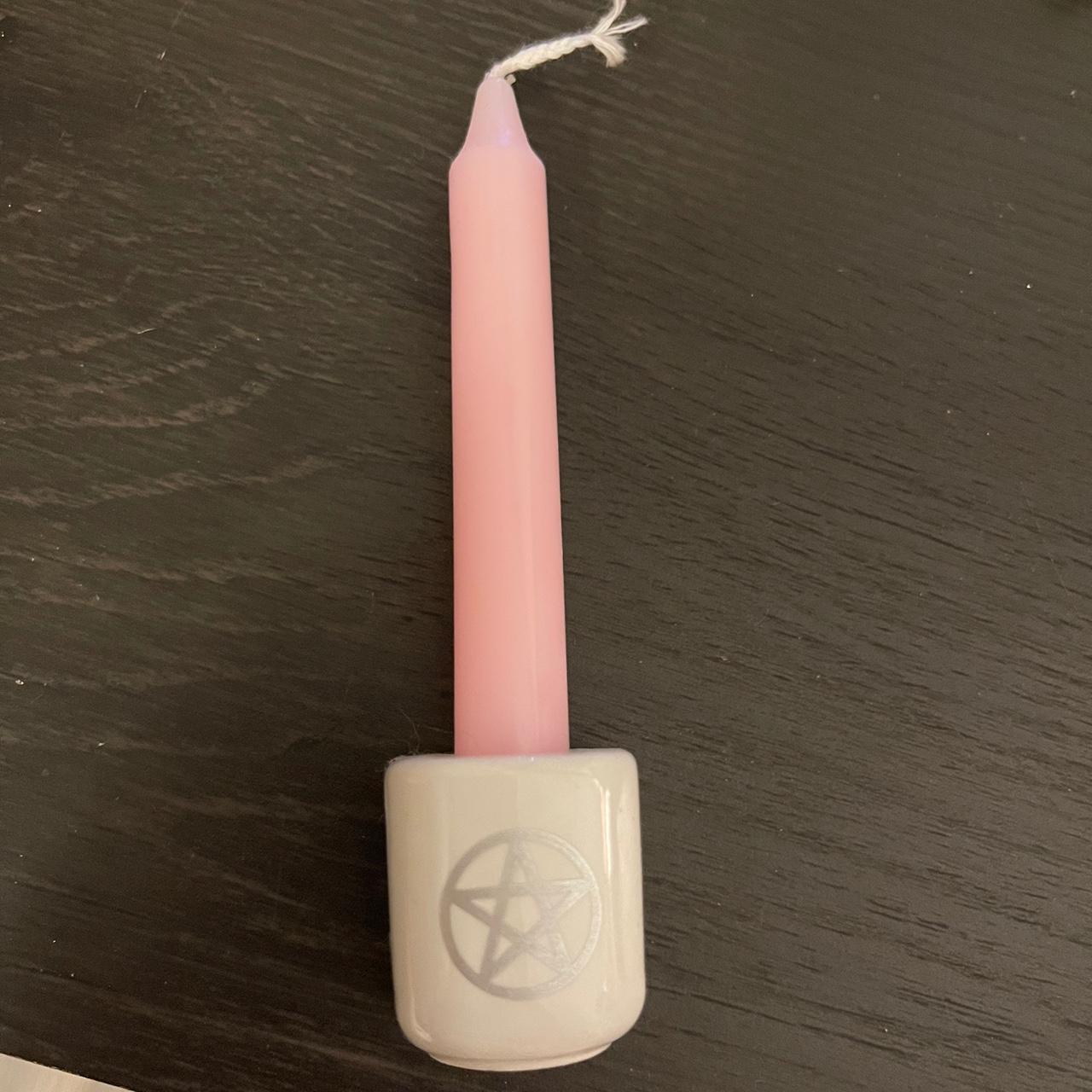 pentacle candle holder w pink candle - Depop