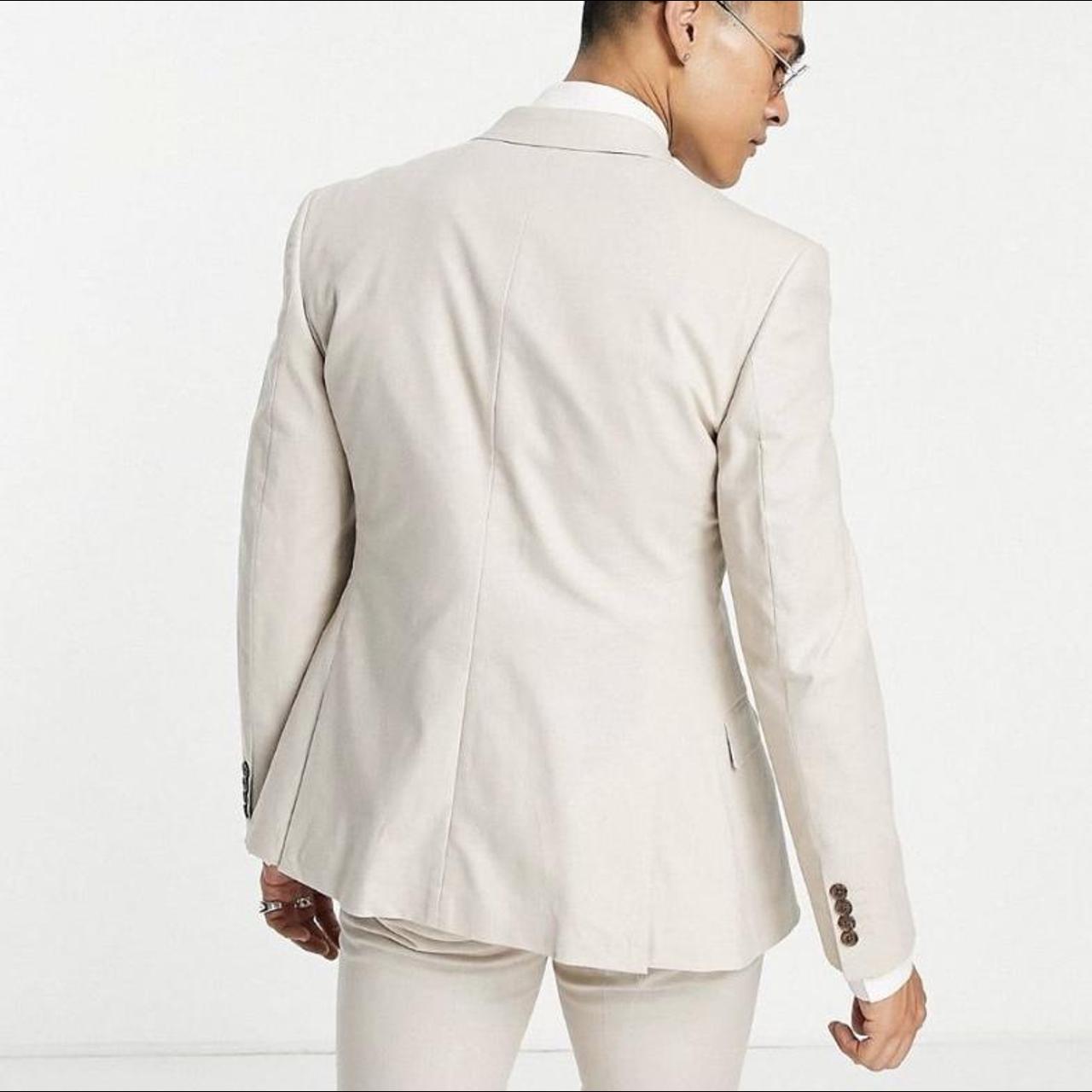 ASOS design skinny linen suit jacket in Stone 40”... - Depop