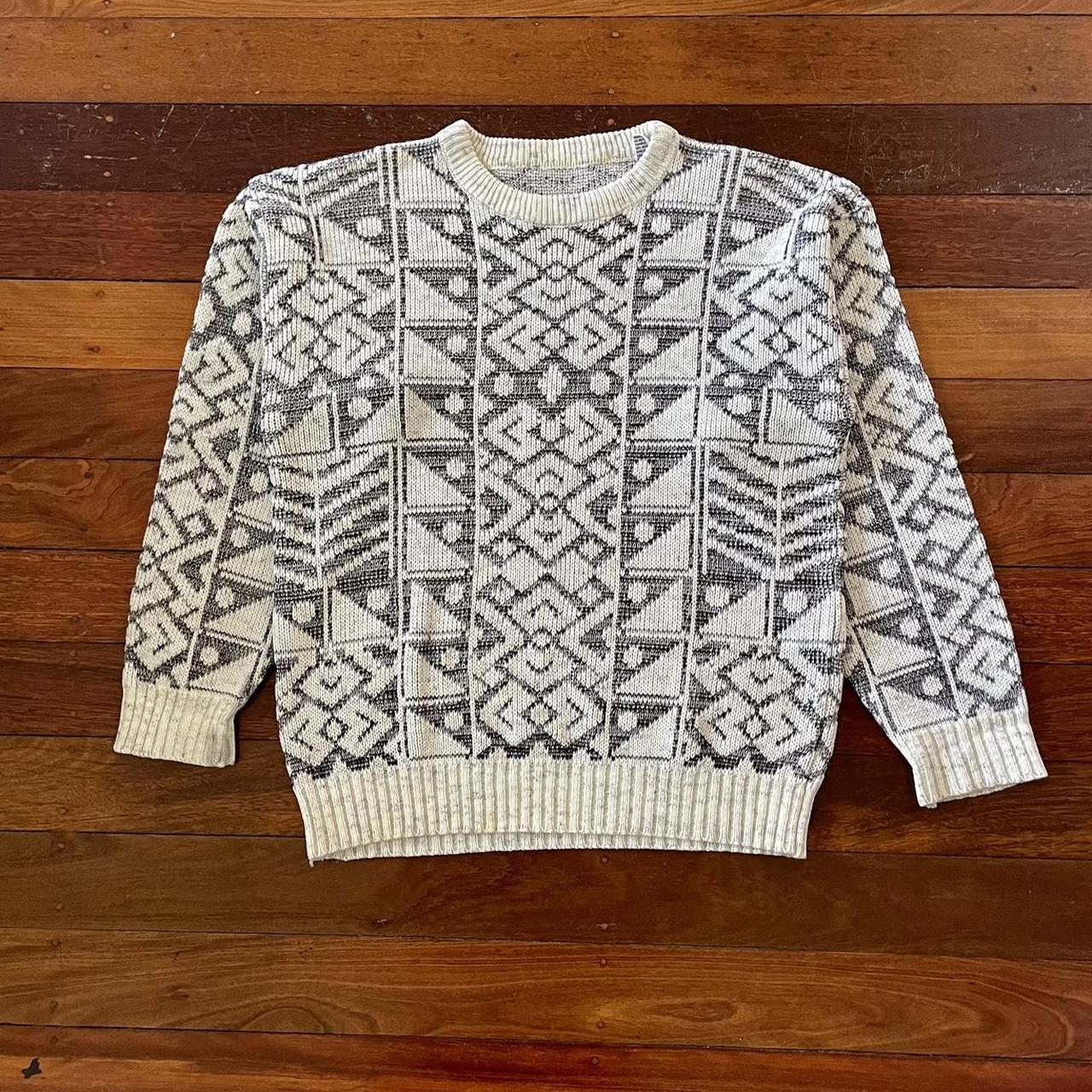 Vintage Heavyweight Patterned Grandpa Sweater... - Depop