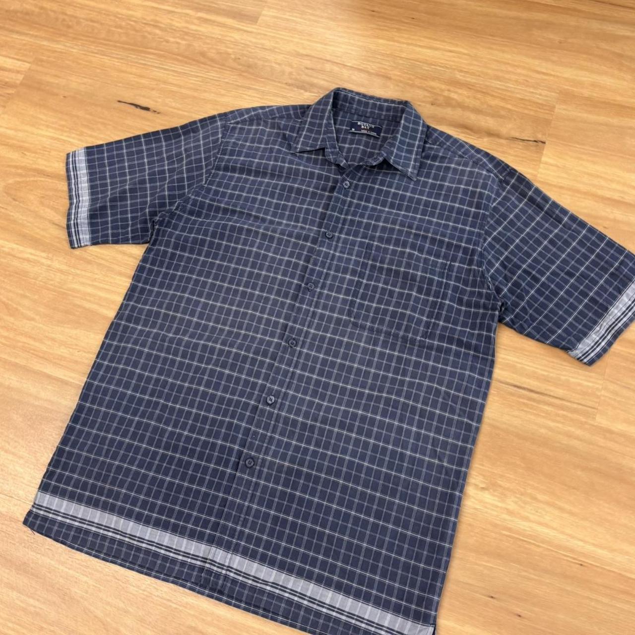 Vintage 00s BBT Boxy Blue Textured Checkered Plaid... | Depop