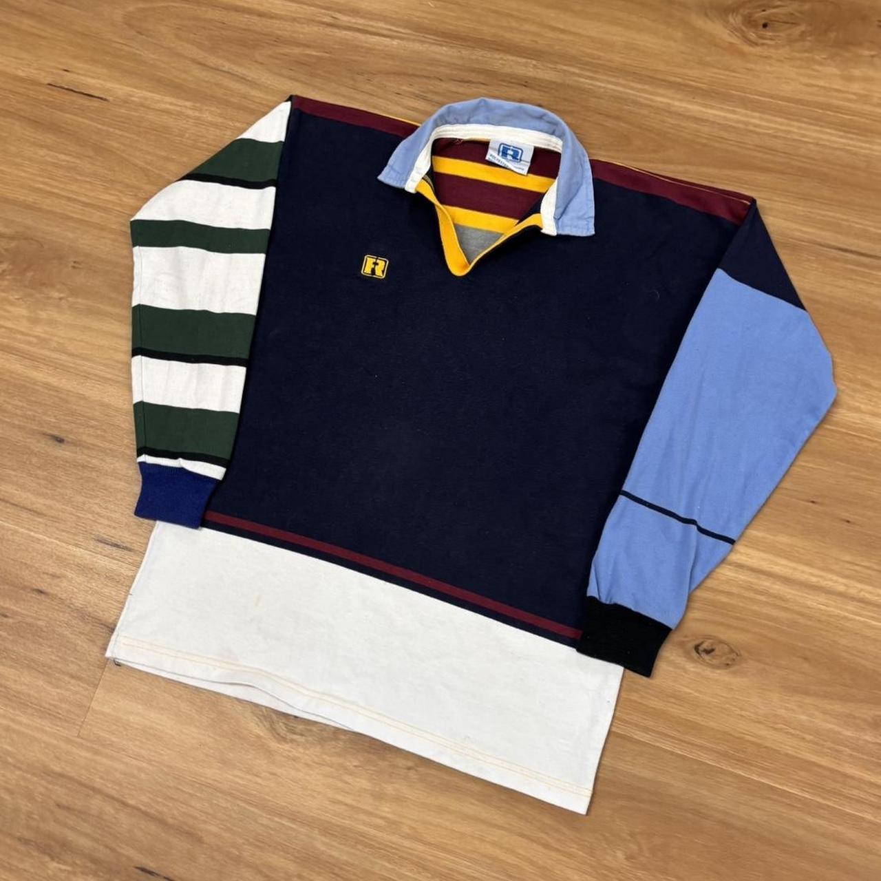 Vintage R Rugby Shirt - Patchwork Striped Long... | Depop