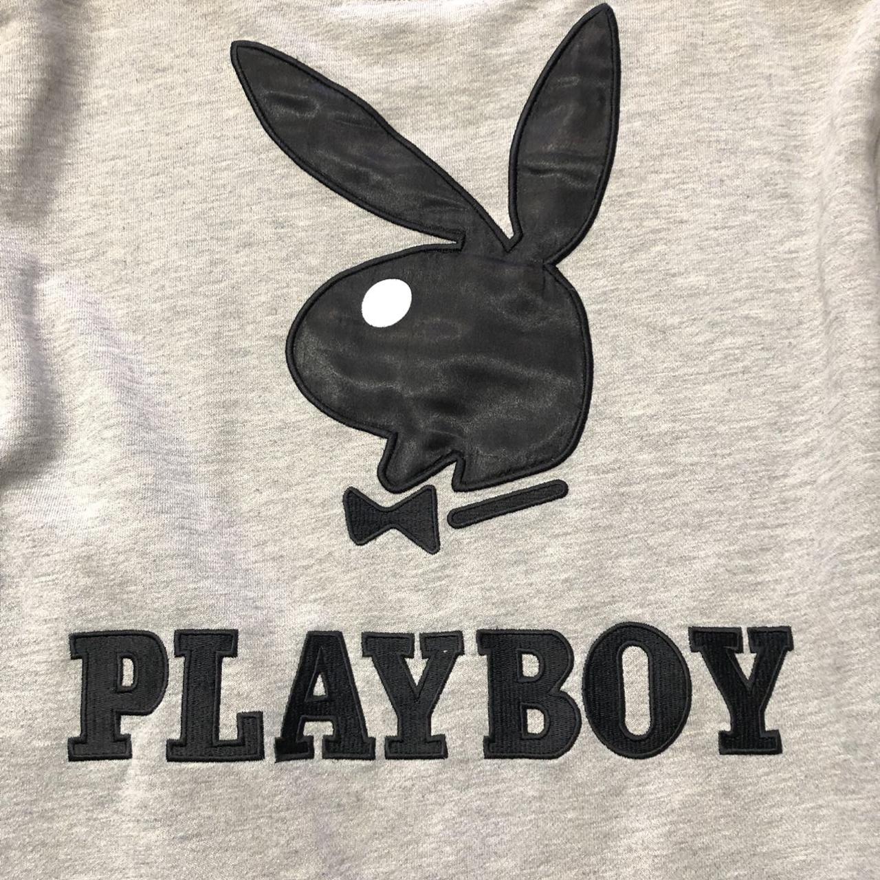 Vintage 90’s Playboy Grey and Black Sweatshirt Size... - Depop
