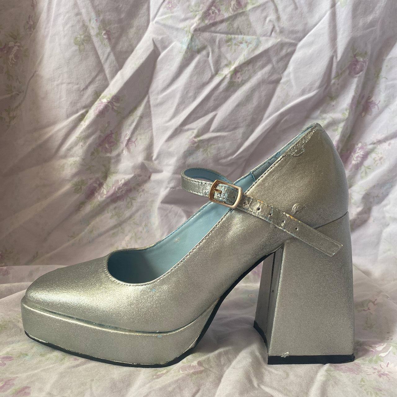 SPRAY PAINTED SILVER MARY JANE PLATFORM... - Depop