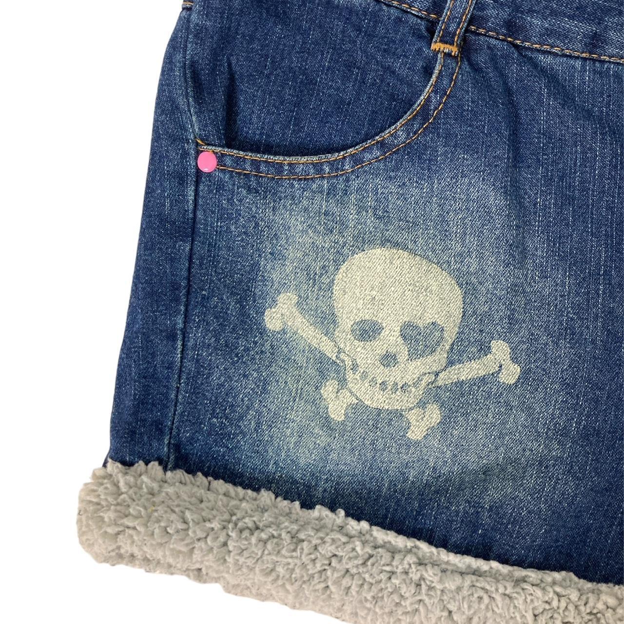 Japanese gyaru skull & star sherpa trim denim shorts... - Depop
