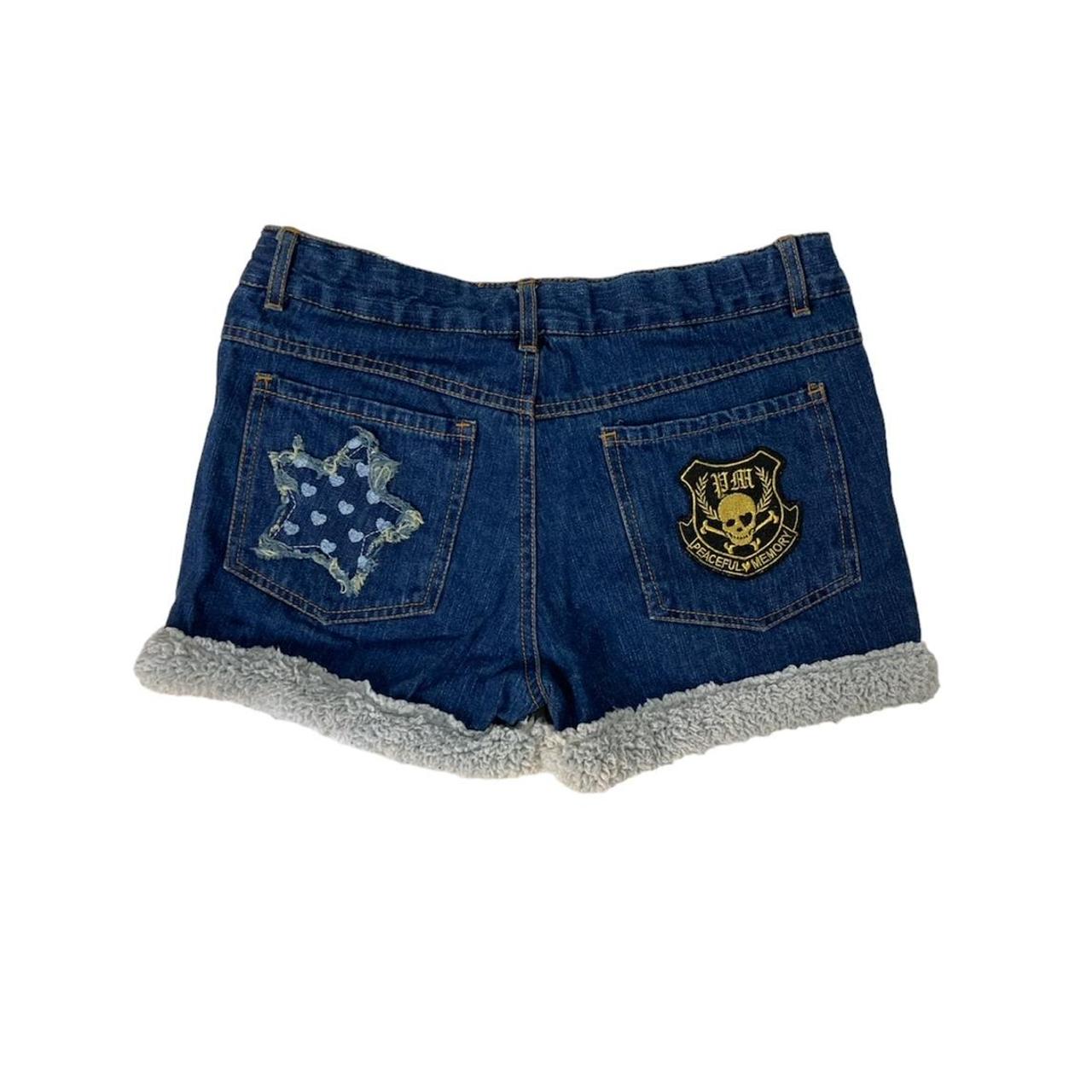 Japanese gyaru skull & star sherpa trim denim shorts... - Depop