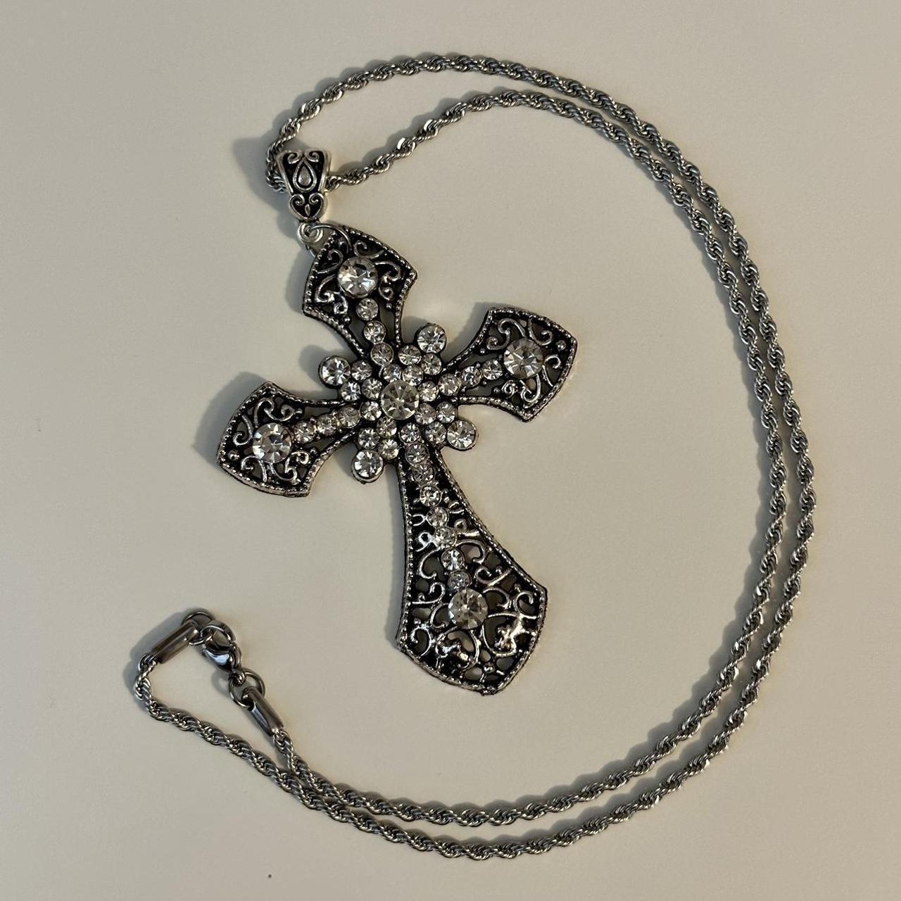 Gothic Necklace Vintage Silver Statement Cross... - Depop