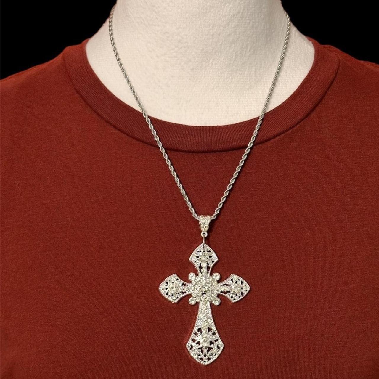 Gothic Cross Necklace Crystal Cross Choker Silver... - Depop