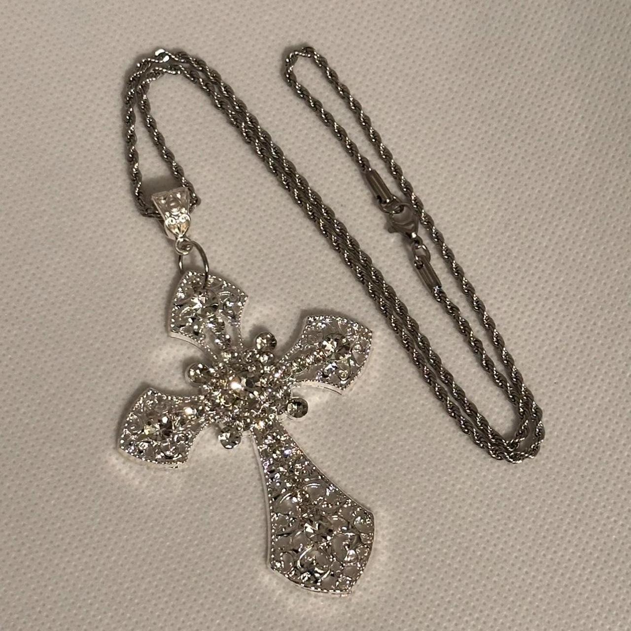 Gothic Cross Necklace Crystal Cross Choker Silver... - Depop