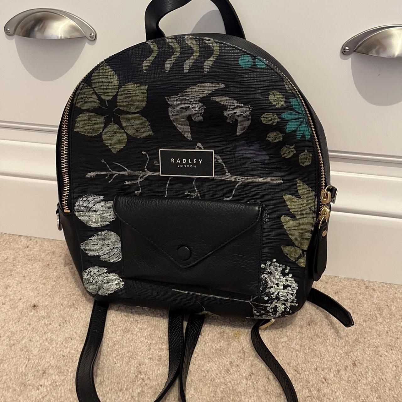 RADLEY Black Leather backpack with bird and leaf... - Depop