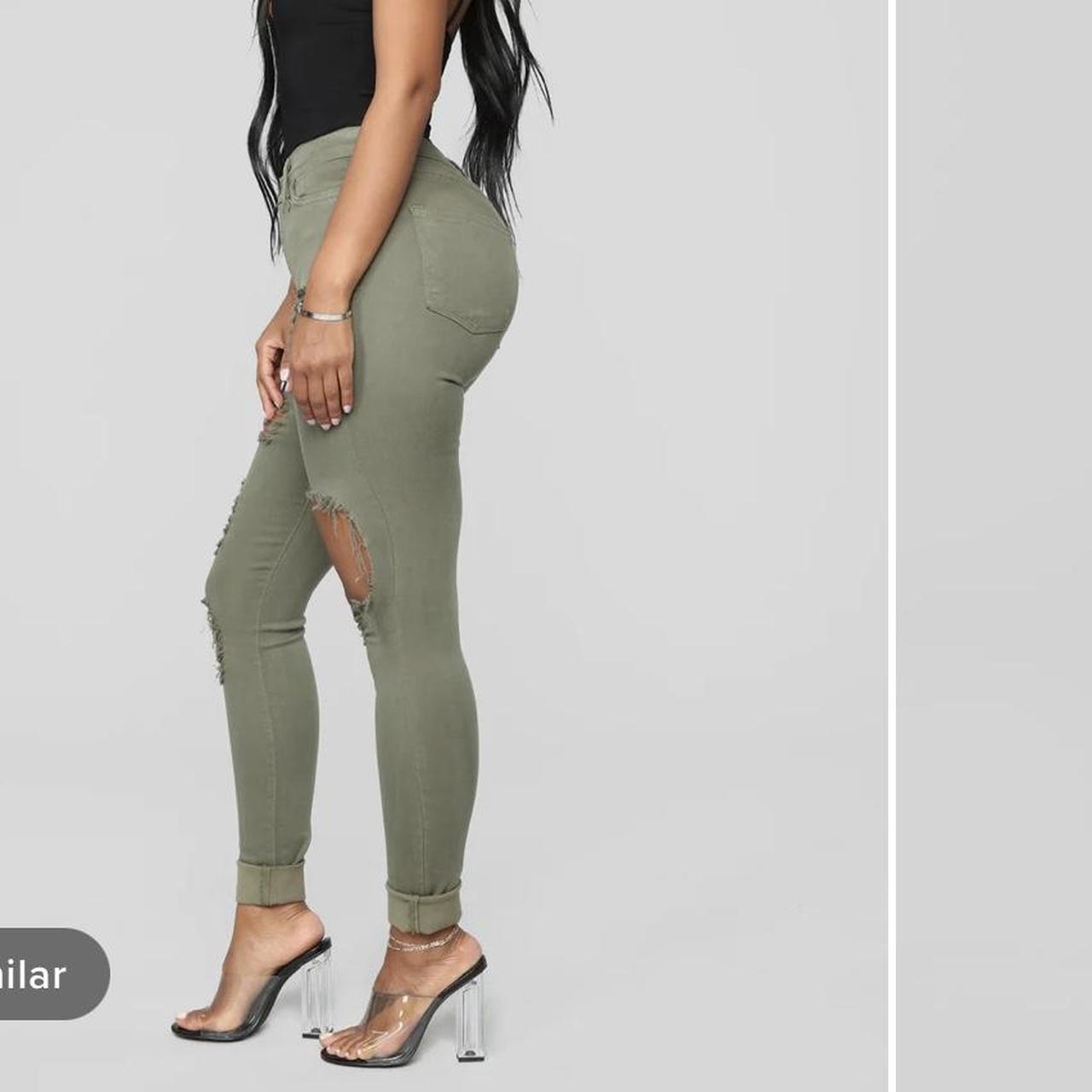 FashionNova olive green glistening ripped jeans, had... - Depop
