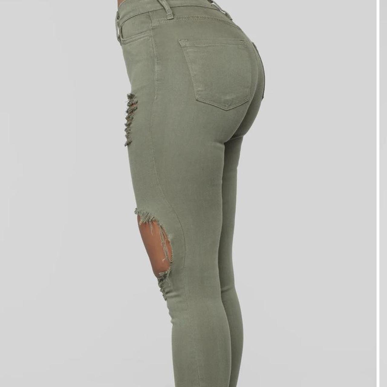 FashionNova olive green glistening ripped jeans, had... - Depop