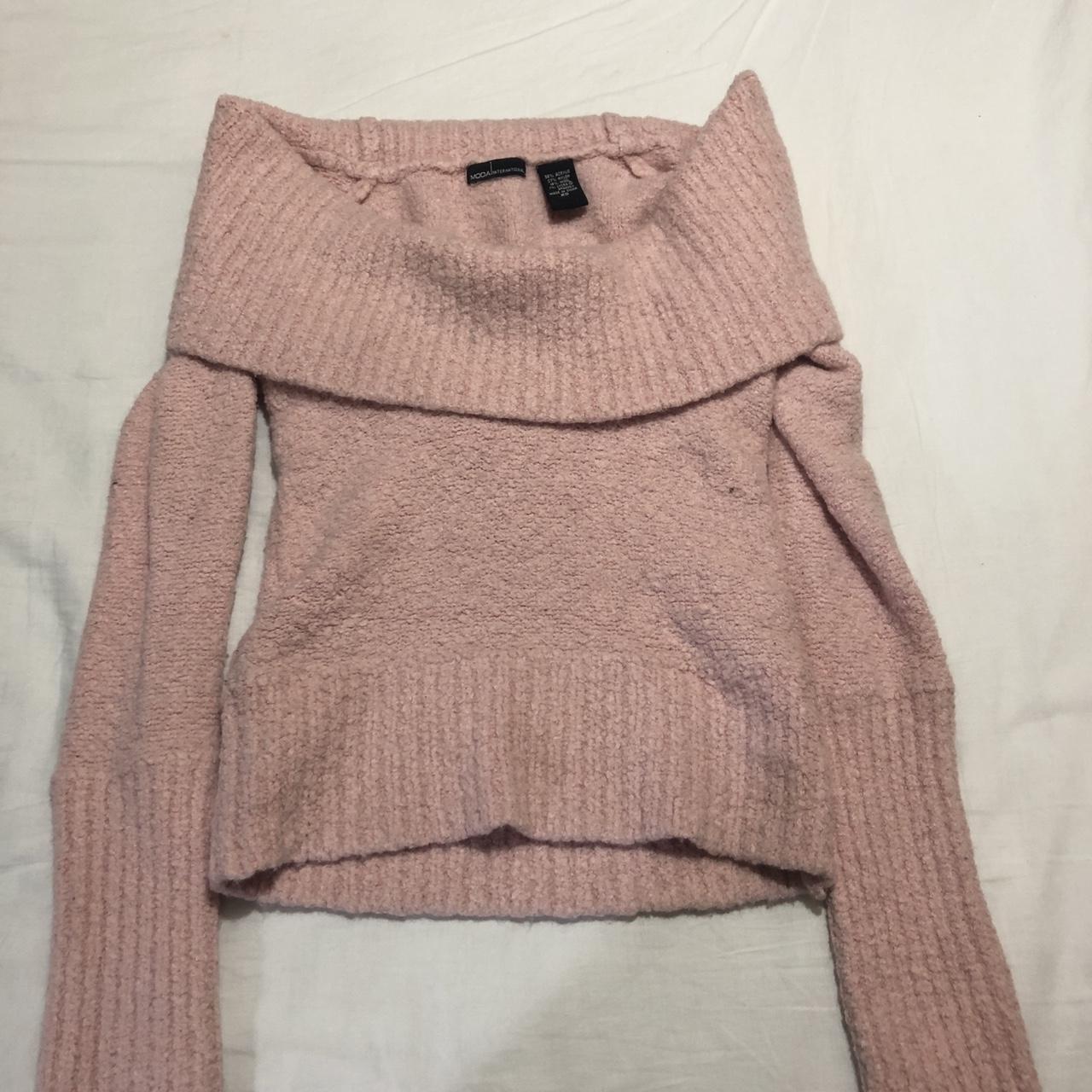 Pink fold over off the shoulder sweater Size XS... - Depop