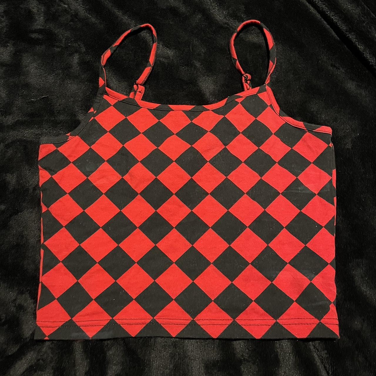 red &blaxk checkered singlet from black friday only... - Depop