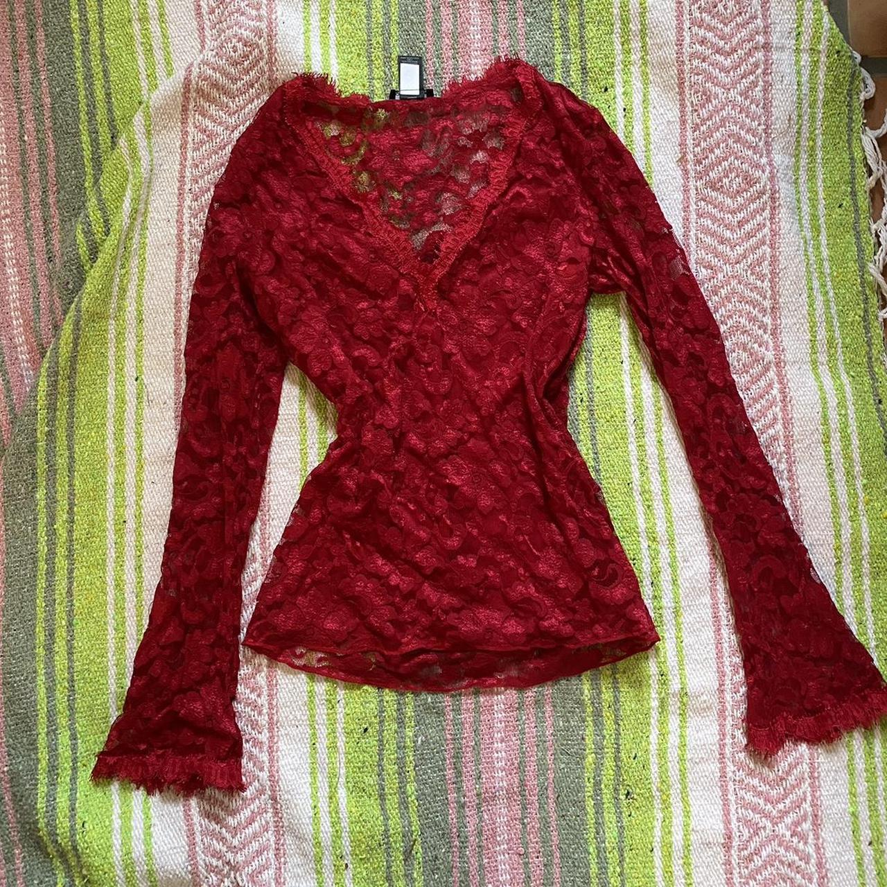 MODA international red lace long sleeve top | size... - Depop