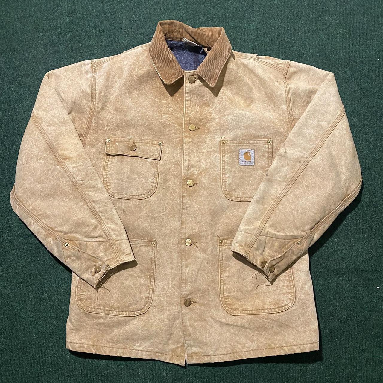 Vintage Faded Carhartt work jacket Flanel... - Depop