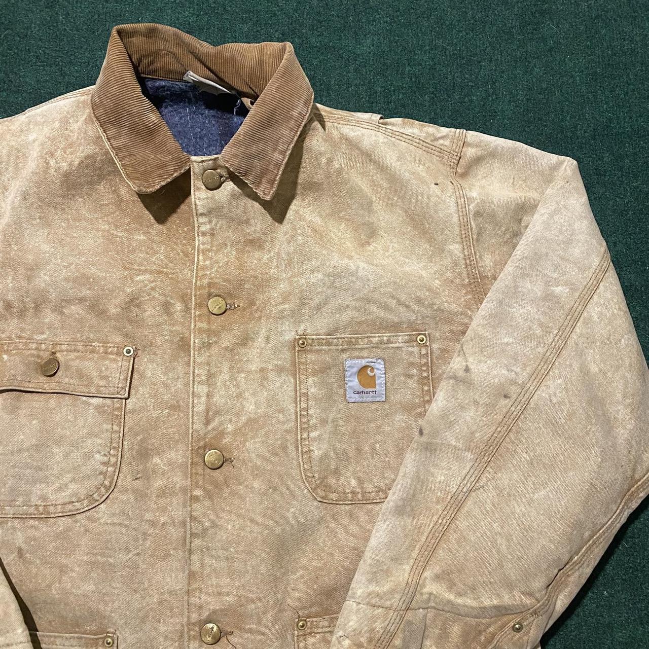 Vintage Faded Carhartt work jacket Flanel... - Depop