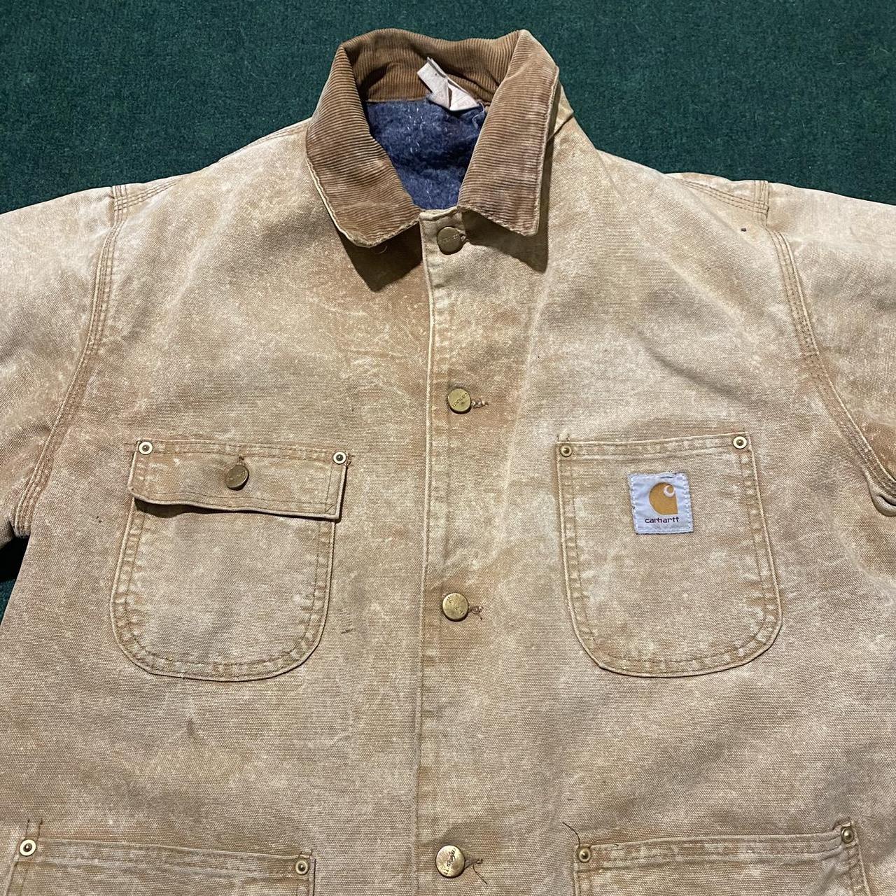 Vintage Faded Carhartt work jacket Flanel... - Depop