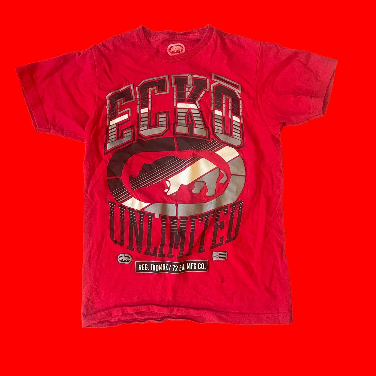 Ecko Unltd. Women's Red and Grey T-shirt | Depop
