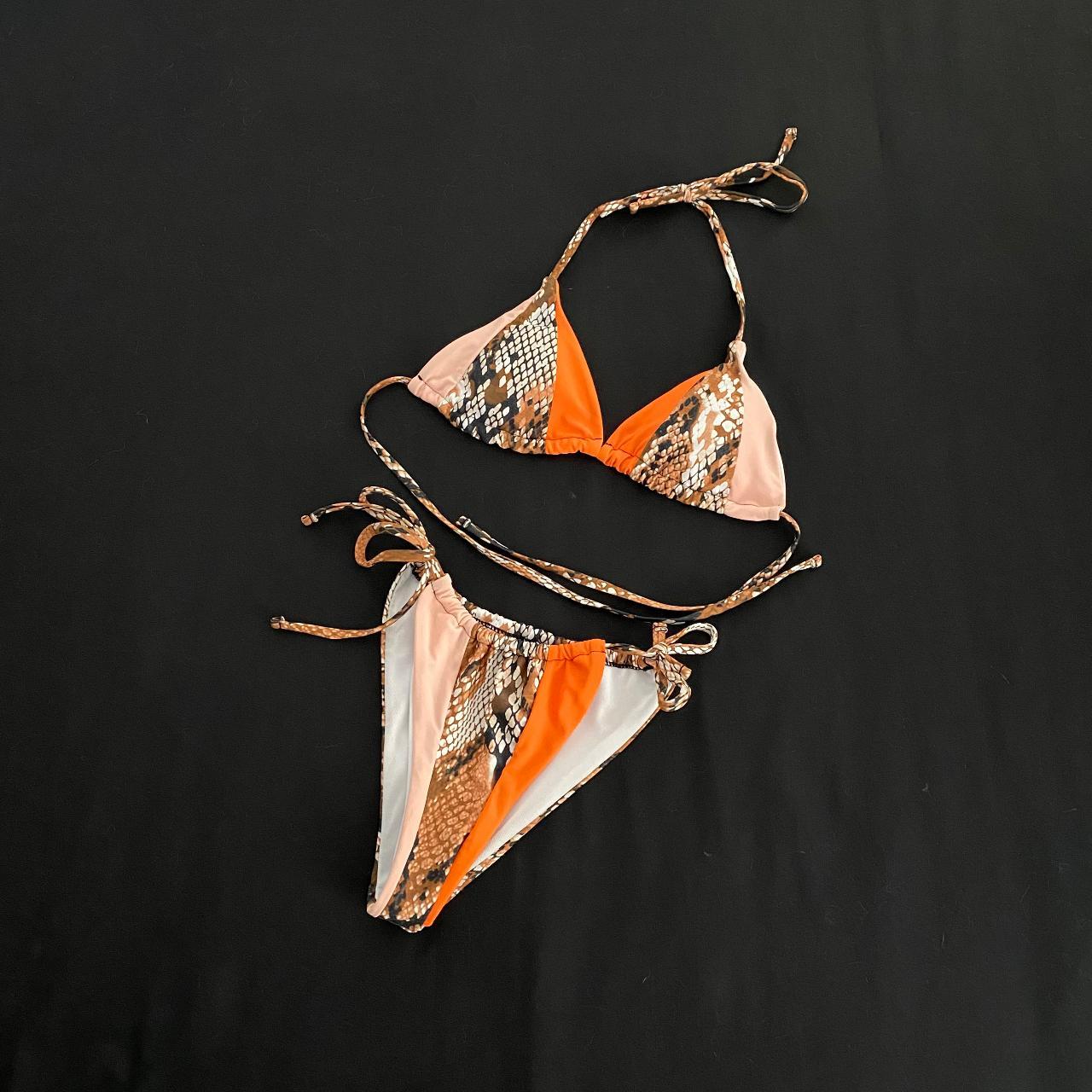 shein brown snakeskin bikini set brown, peach,... - Depop