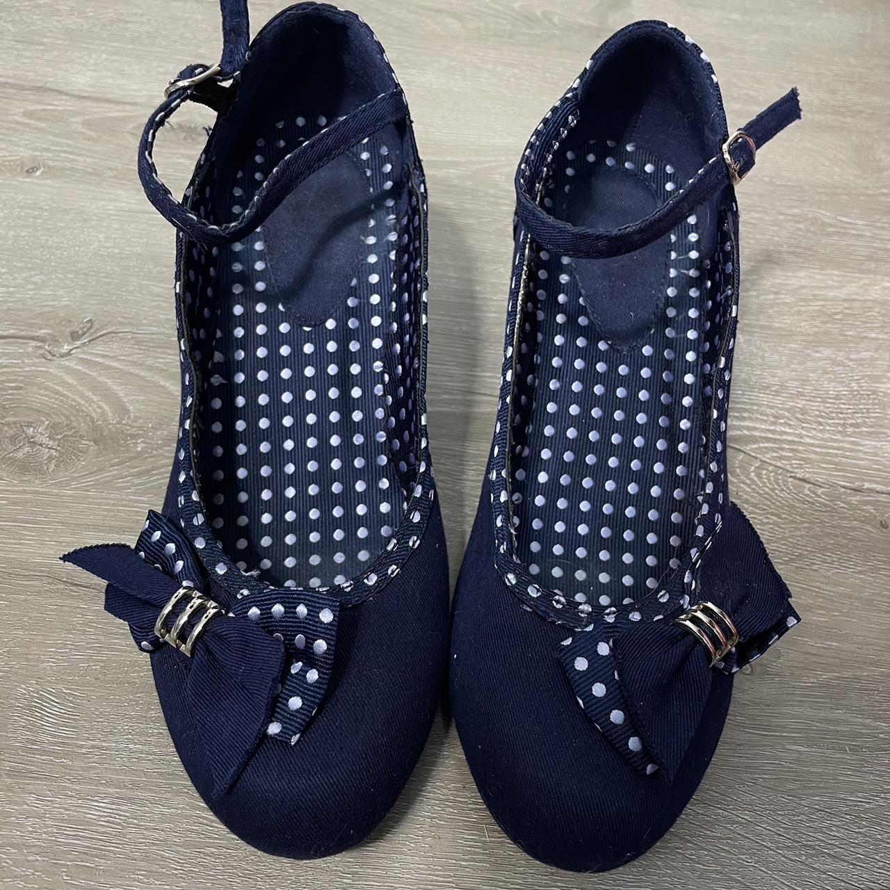 vintage style navy blue suede bow detail shoes with... - Depop