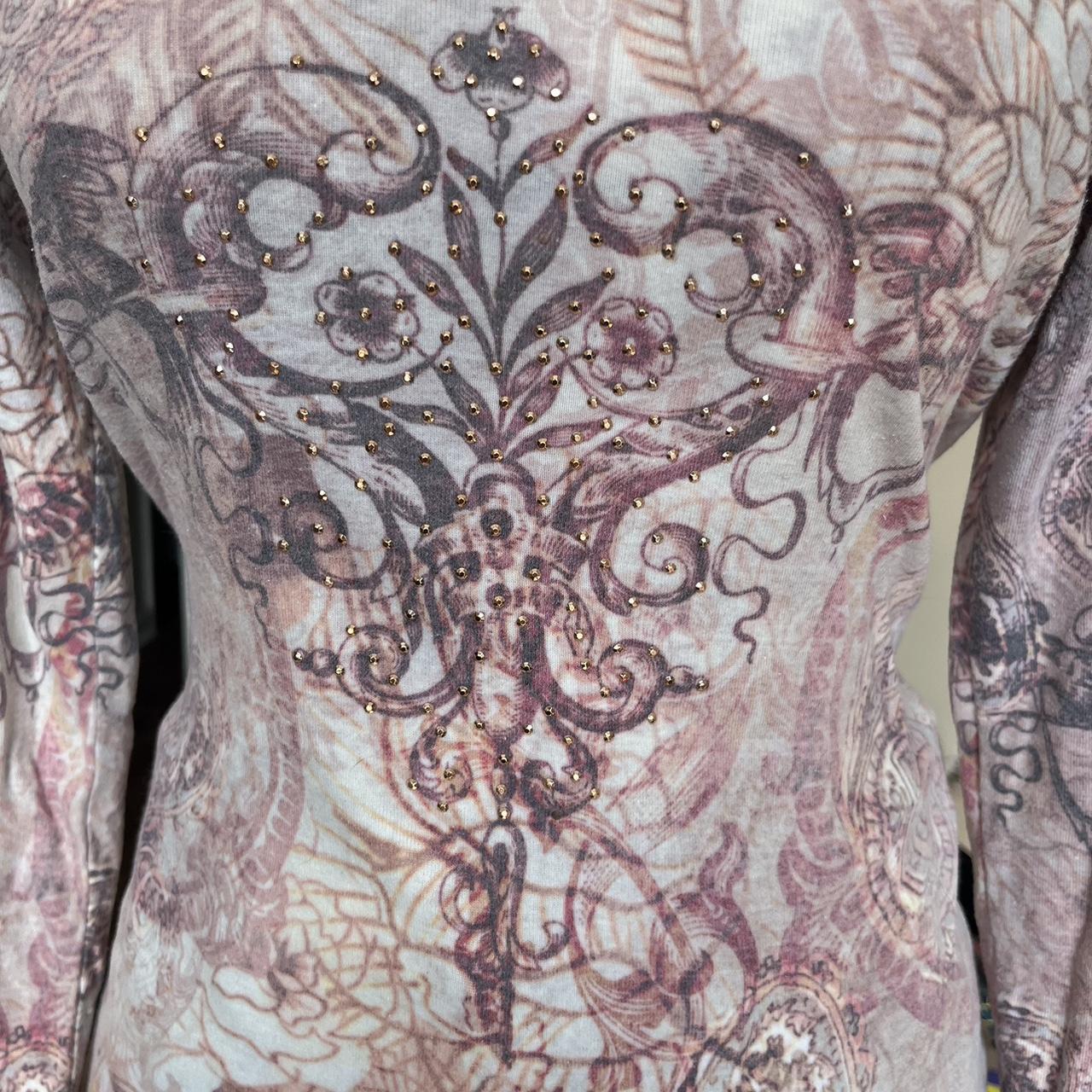Vintage graphic sparkly print long sleeve with... | Depop