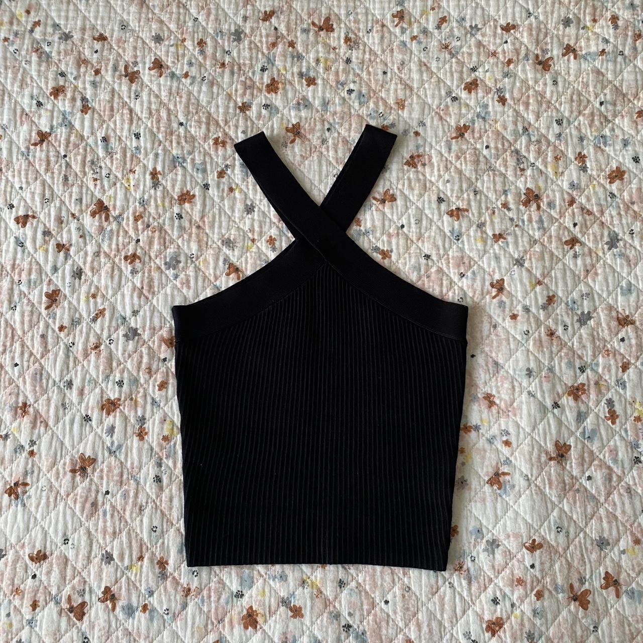 Black Ribbed Crisscross Crop Top Worn once. Decided... - Depop