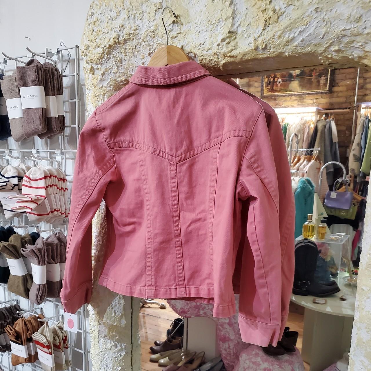 Pink Denim Jacket Zip Up Large 20 Ptp 21 Length Depop