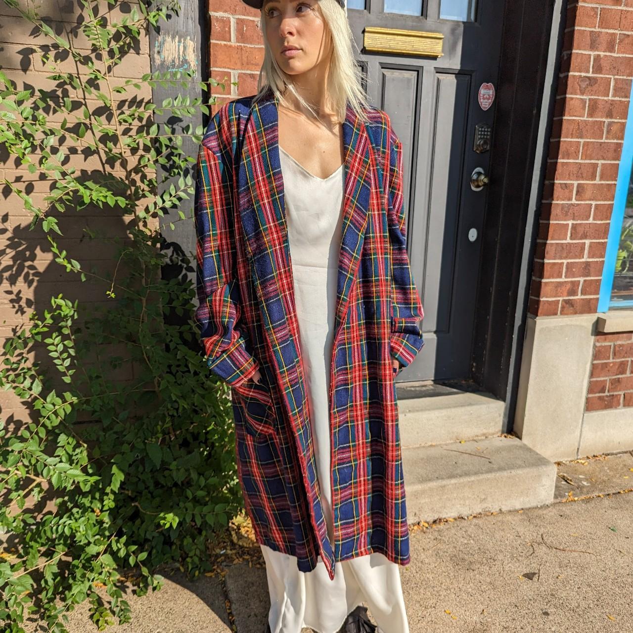Plaid duster with tie - Depop