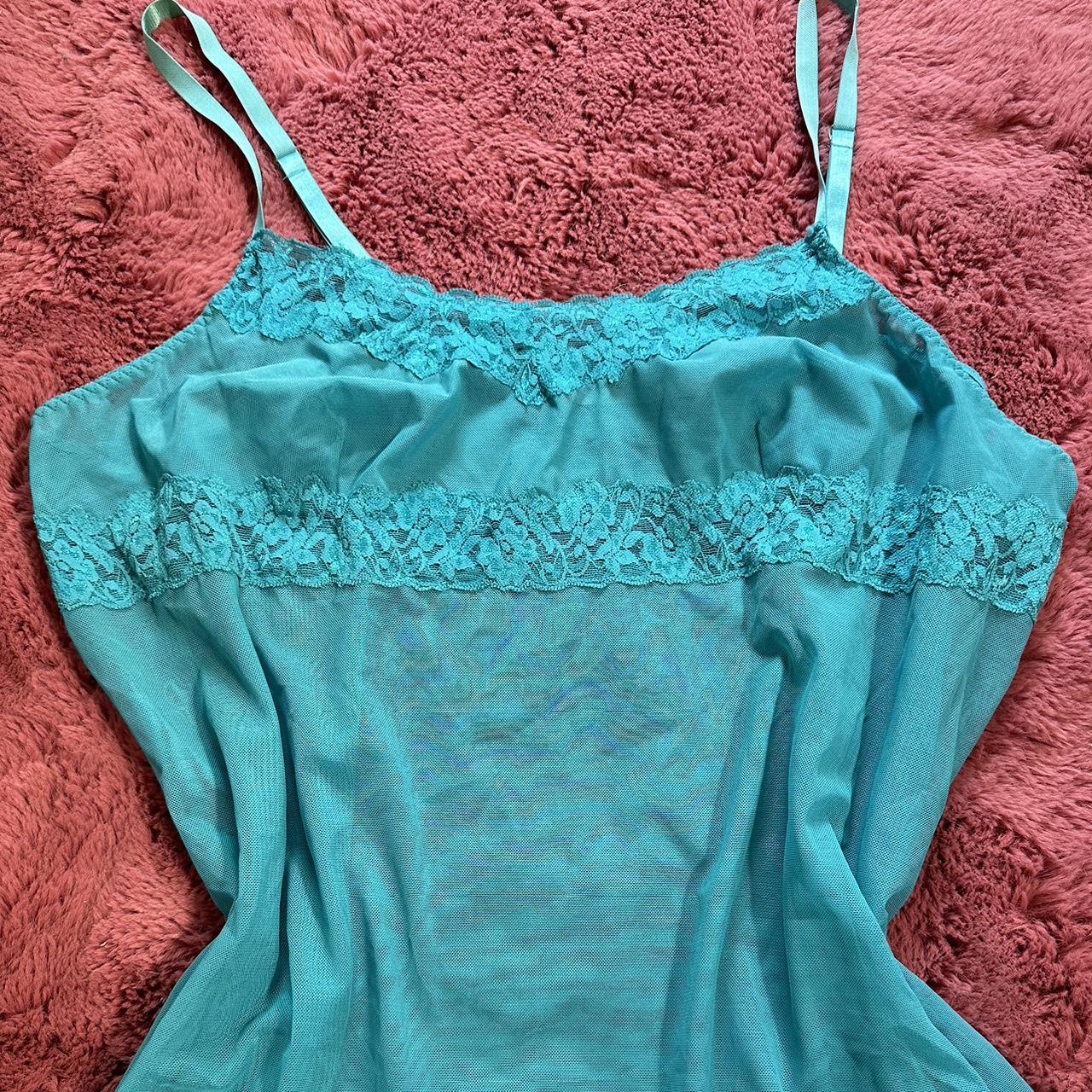 turquoise lace and mesh cami! with adjustable... | Depop