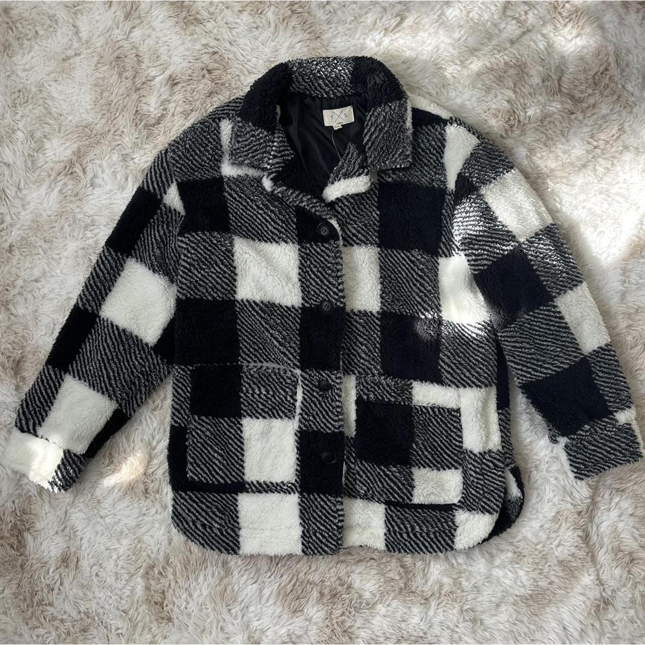 fluffy and soft shacket with b&w checkered... - Depop
