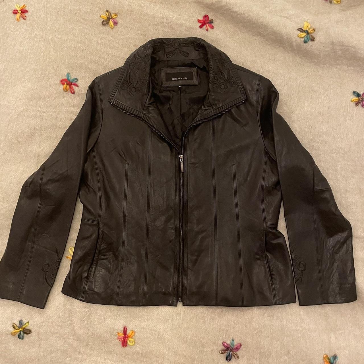 100% genuine leather jacket with beautiful floral... - Depop