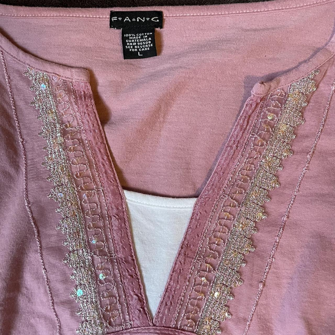 Pink fang long sleeve top with sequins and beads,... | Depop