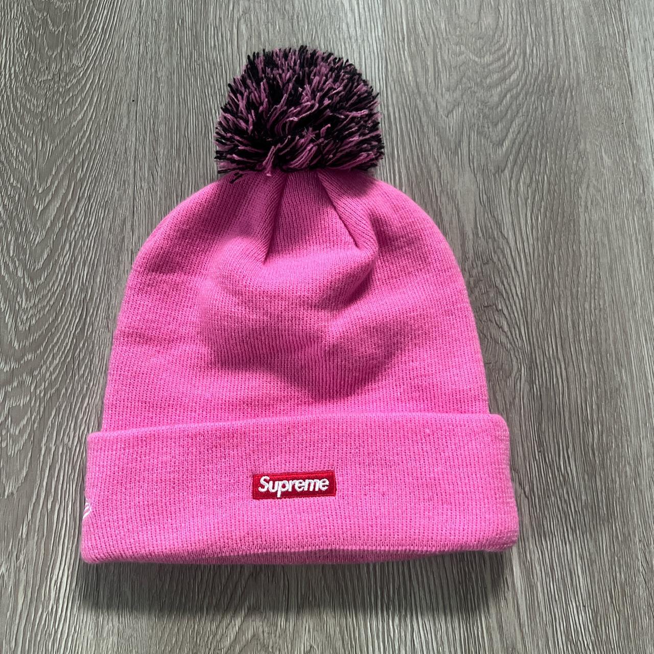 Pink supreme new era snake script beanie Worn once... - Depop