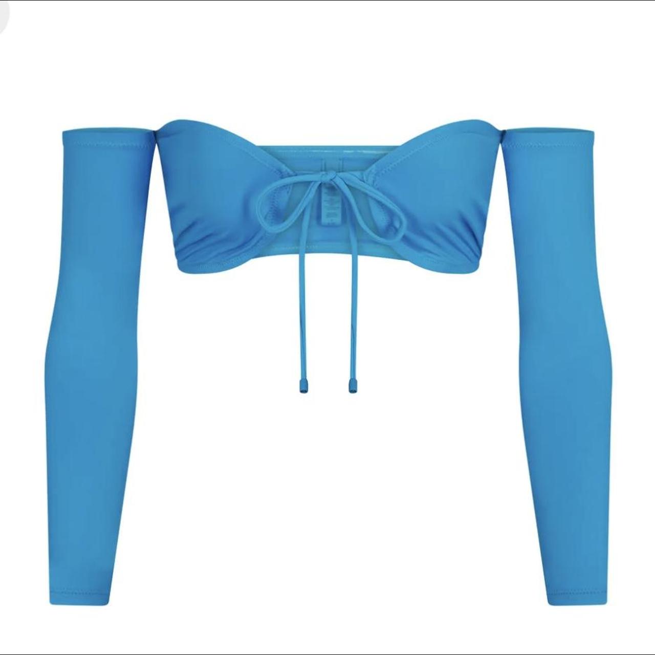 Skims signature long sleeve bikini top in turquoise.... - Depop