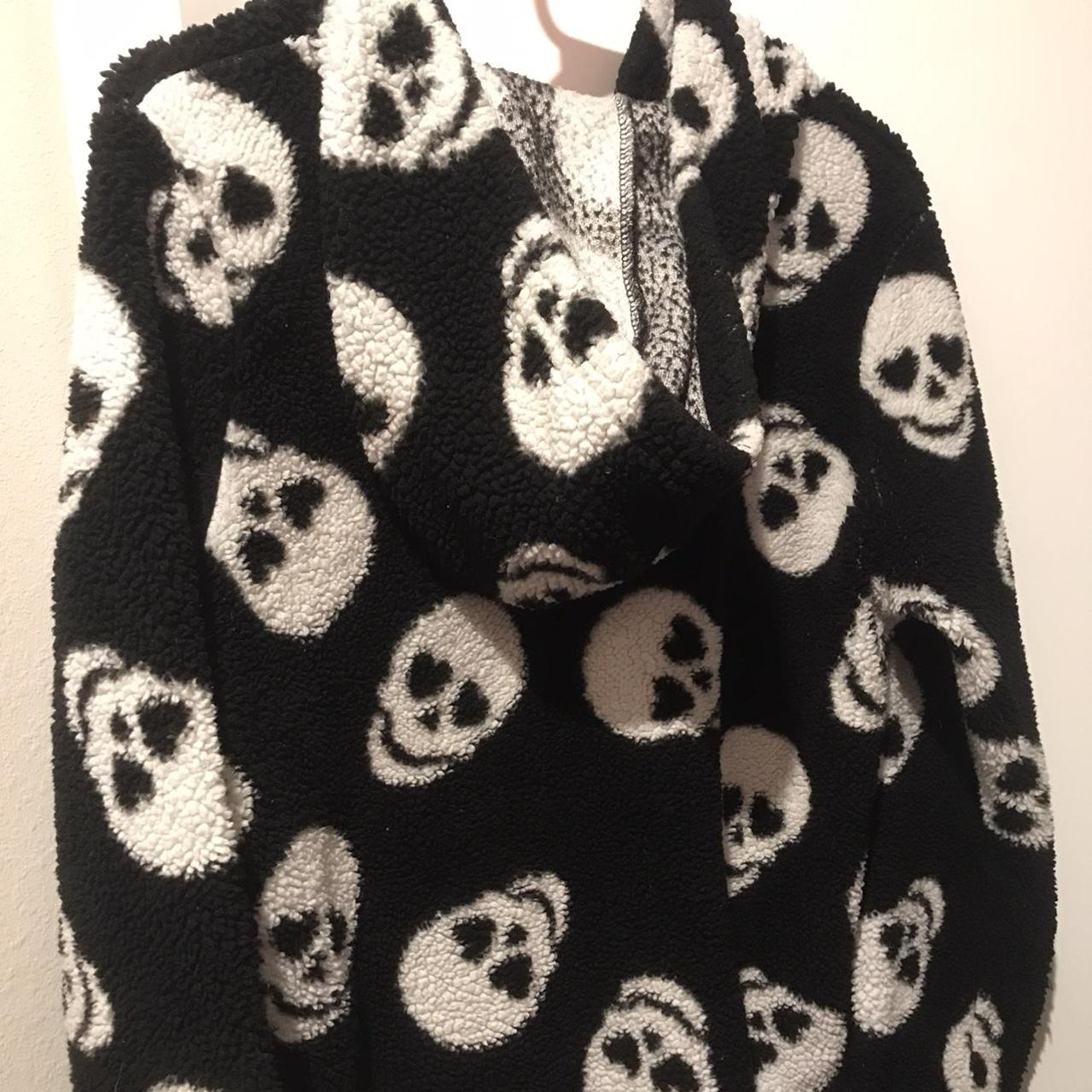 fuzzy skull jacket, barely worn, brand is “no... - Depop