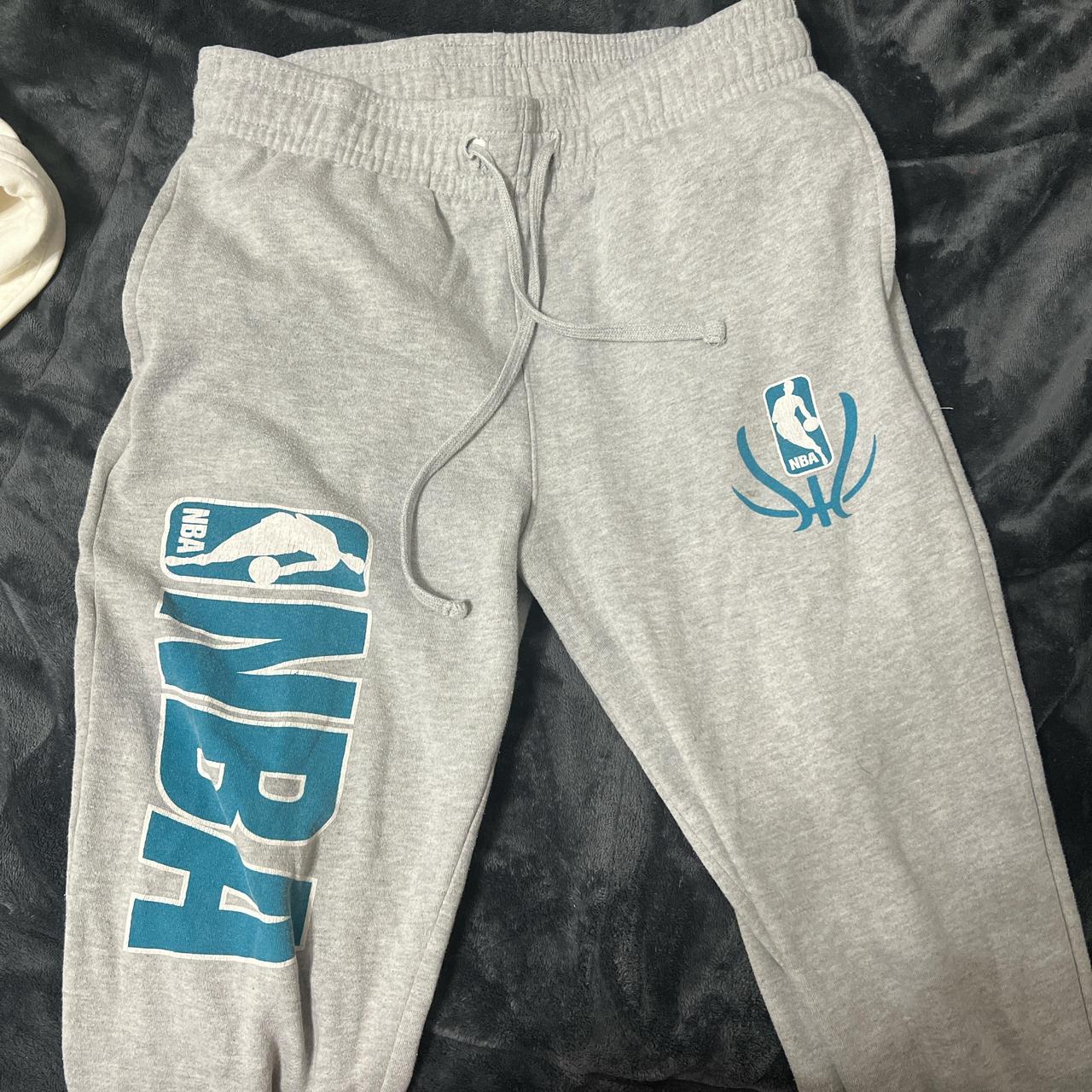 NBA light grey basketball sweatpants with blue... - Depop
