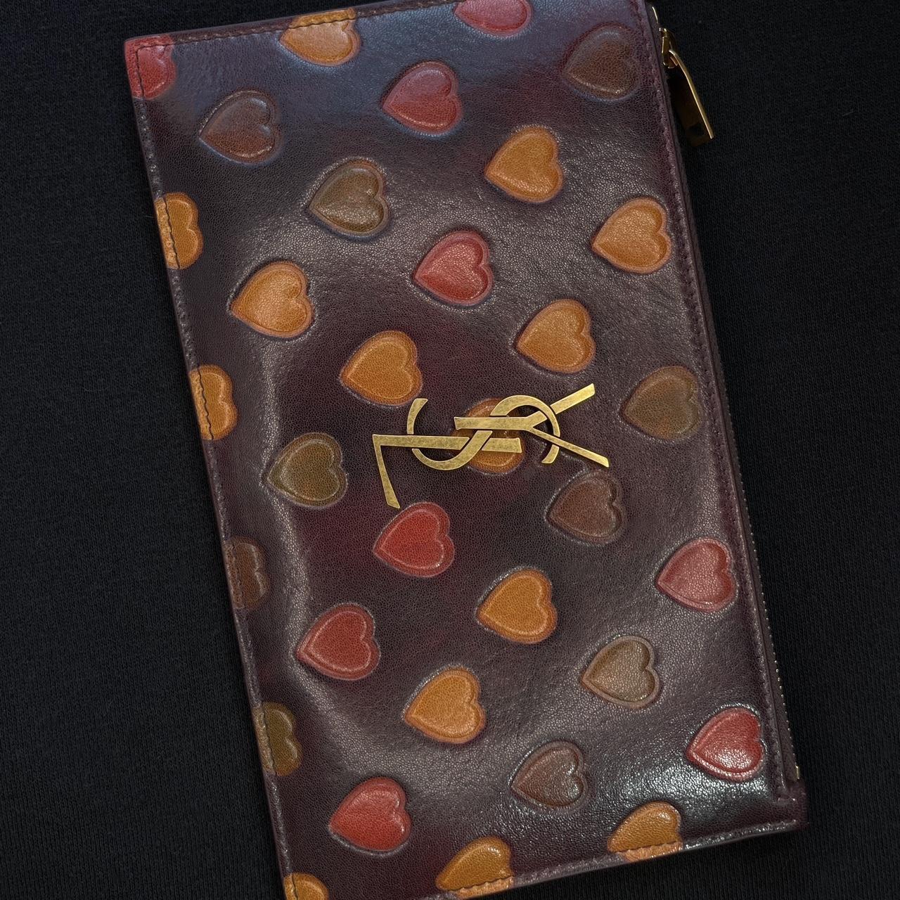 Saint Laurent •YSL Heart Print Zip Pouch •Mint... - Depop