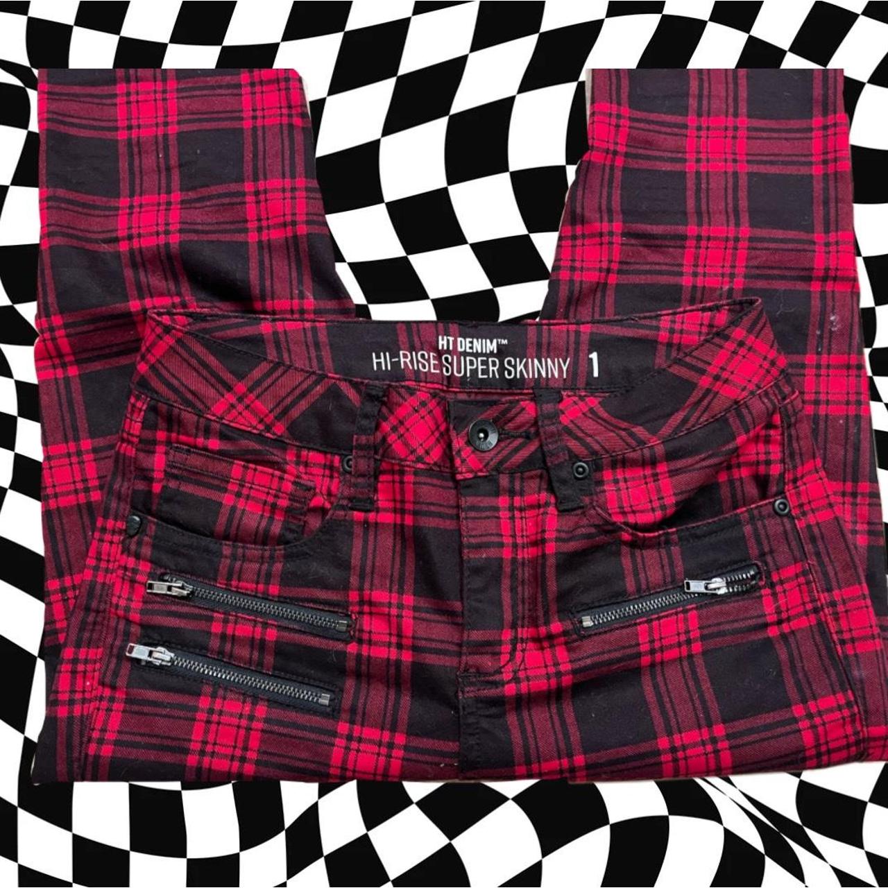 Hot Topic Women's Red and Black Jeans | Depop