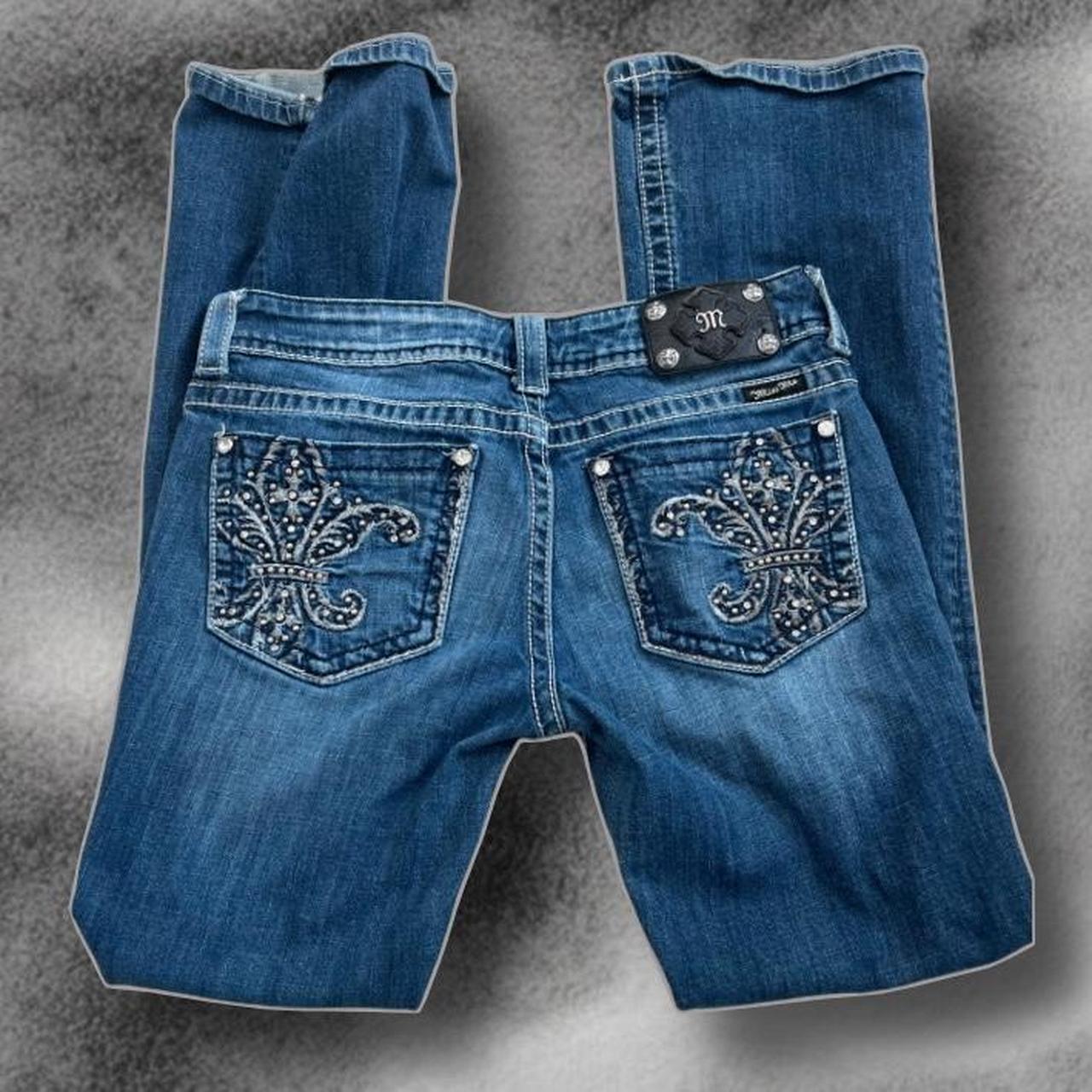 MissMe jeans with bedazzled and embroidered pockets... - Depop