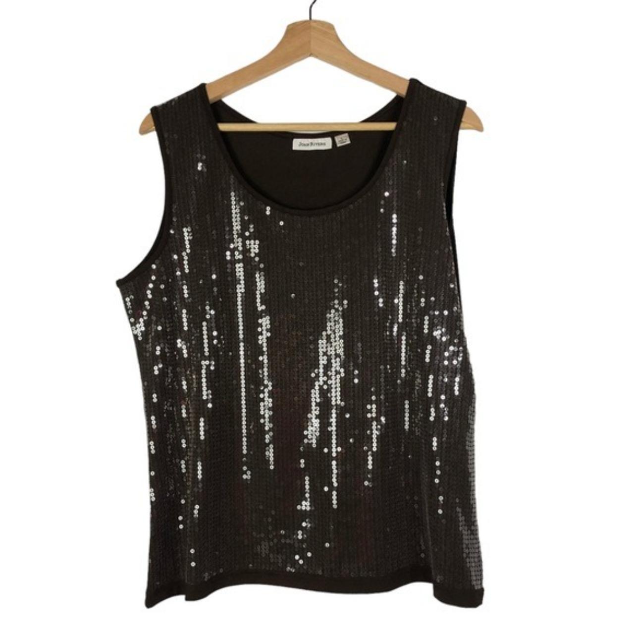 Joan Rivers Dark Brown Sequin Scoop Neck Tank Top... - Depop