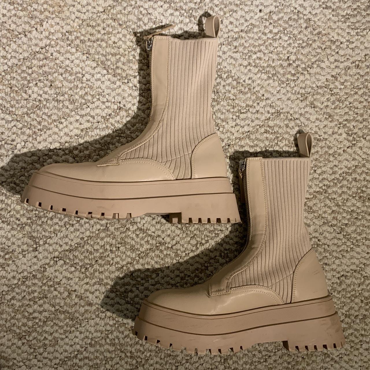 Beige platform sock boots 3” platform boots... - Depop