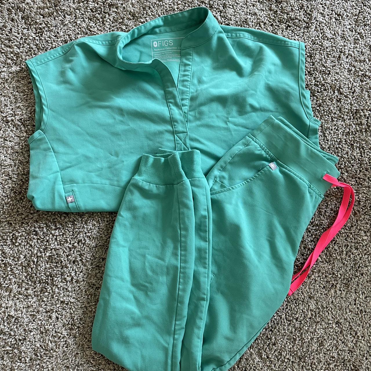 teal/mint figs scrub set w/ pink accents! Both are... - Depop