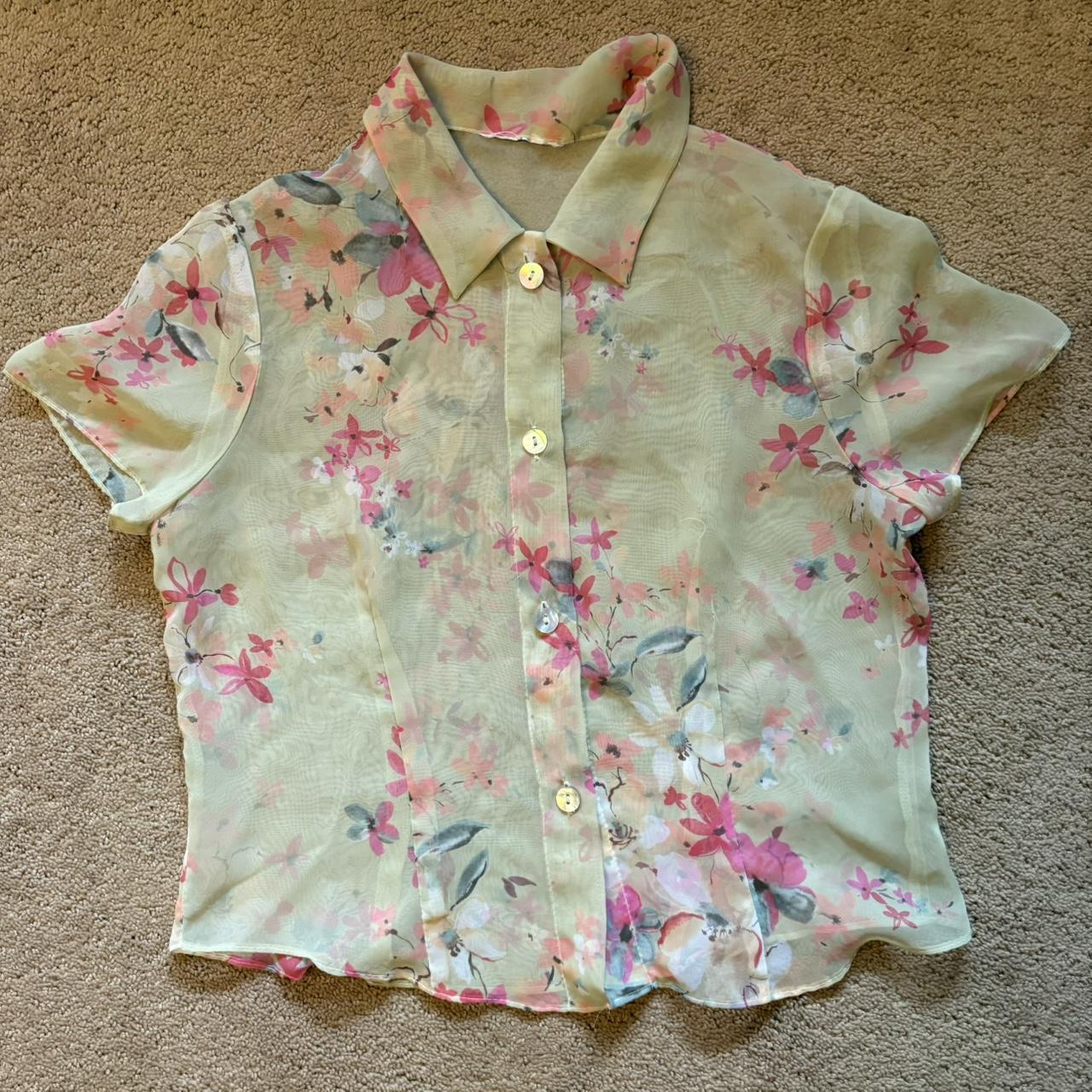 Sheer Floral Button Up #sheerbuttonup... - Depop