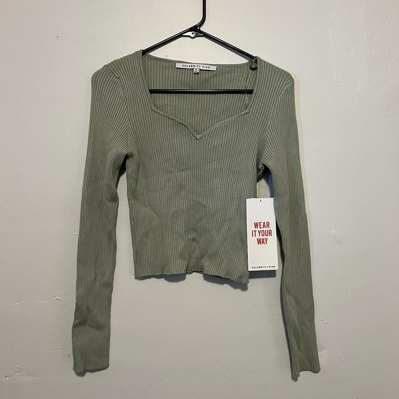Sage green form fitting long sleeve top! - Depop